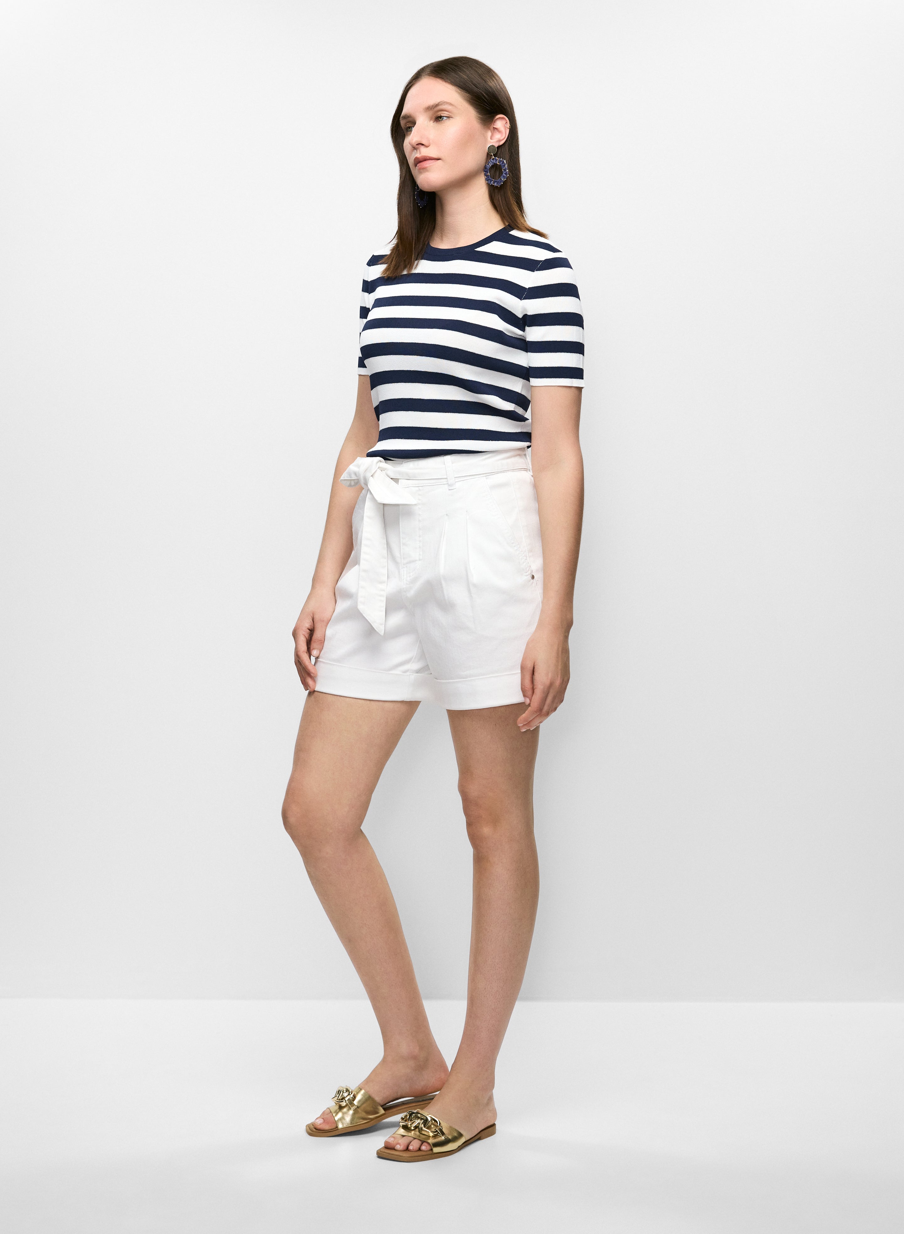 Pleated Tie Waist Denim Shorts