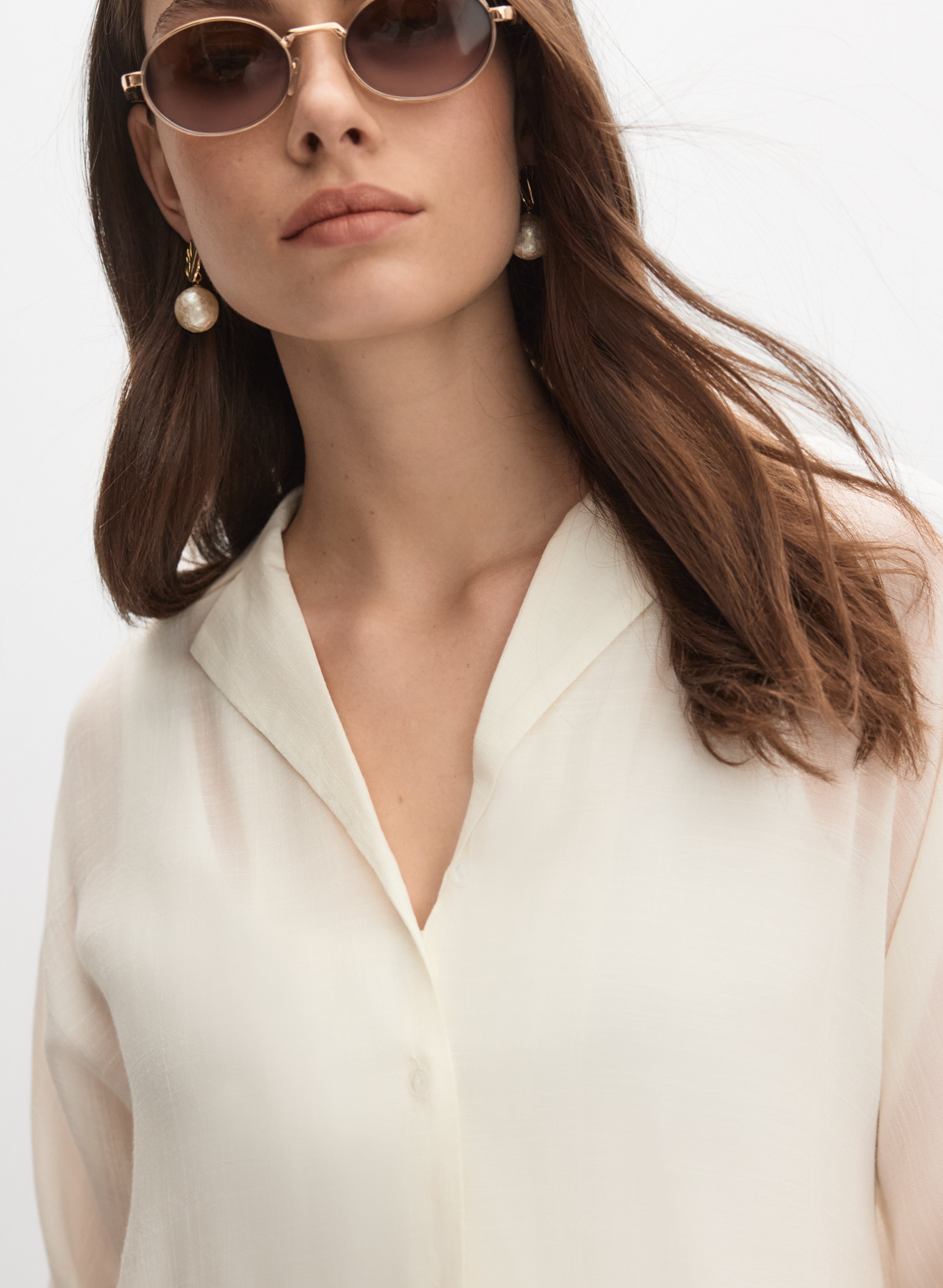 Notch Collar Elbow Sleeve Blouse