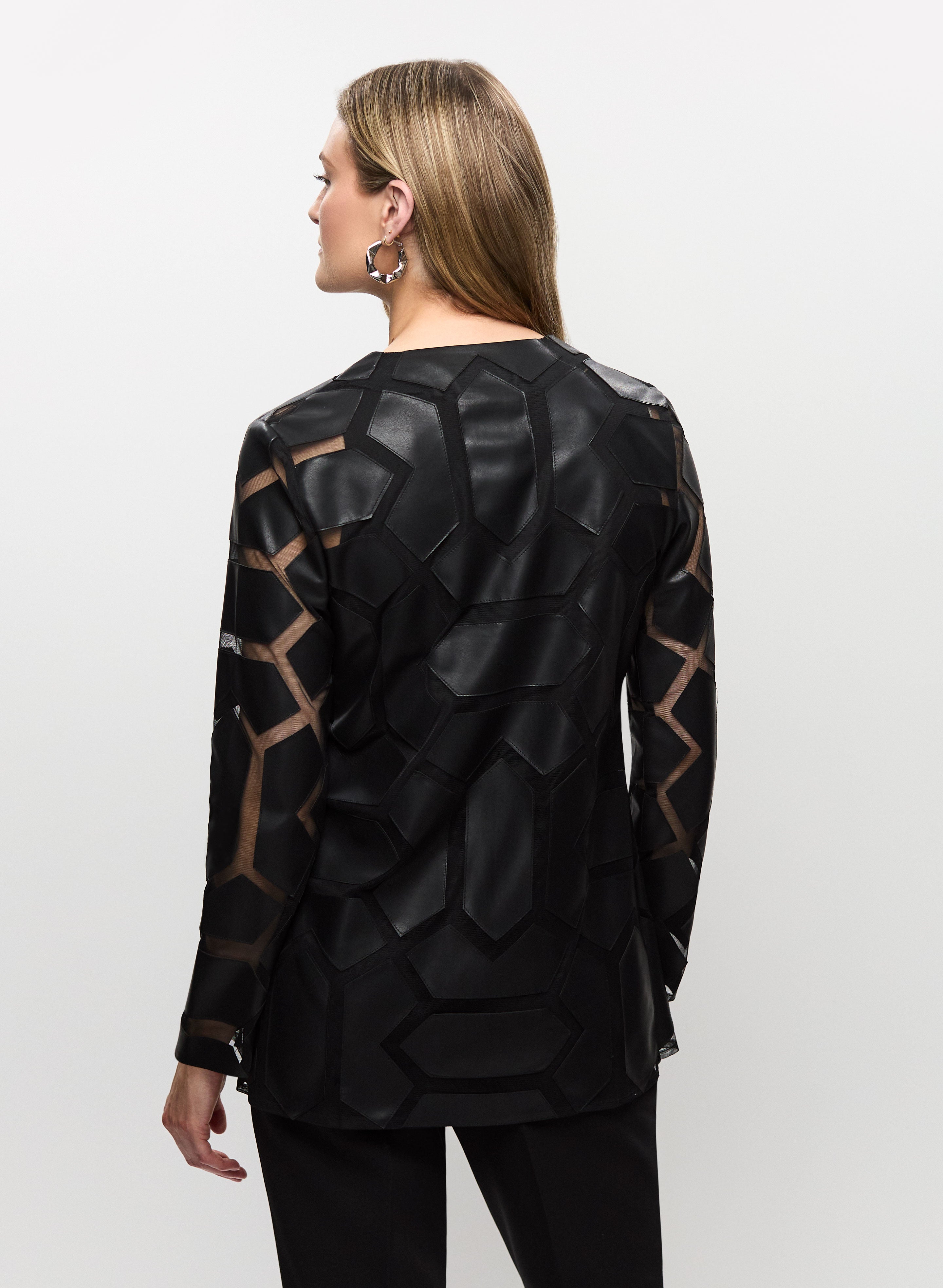 Joseph Ribkoff - Geometric Vegan Leather Jacket