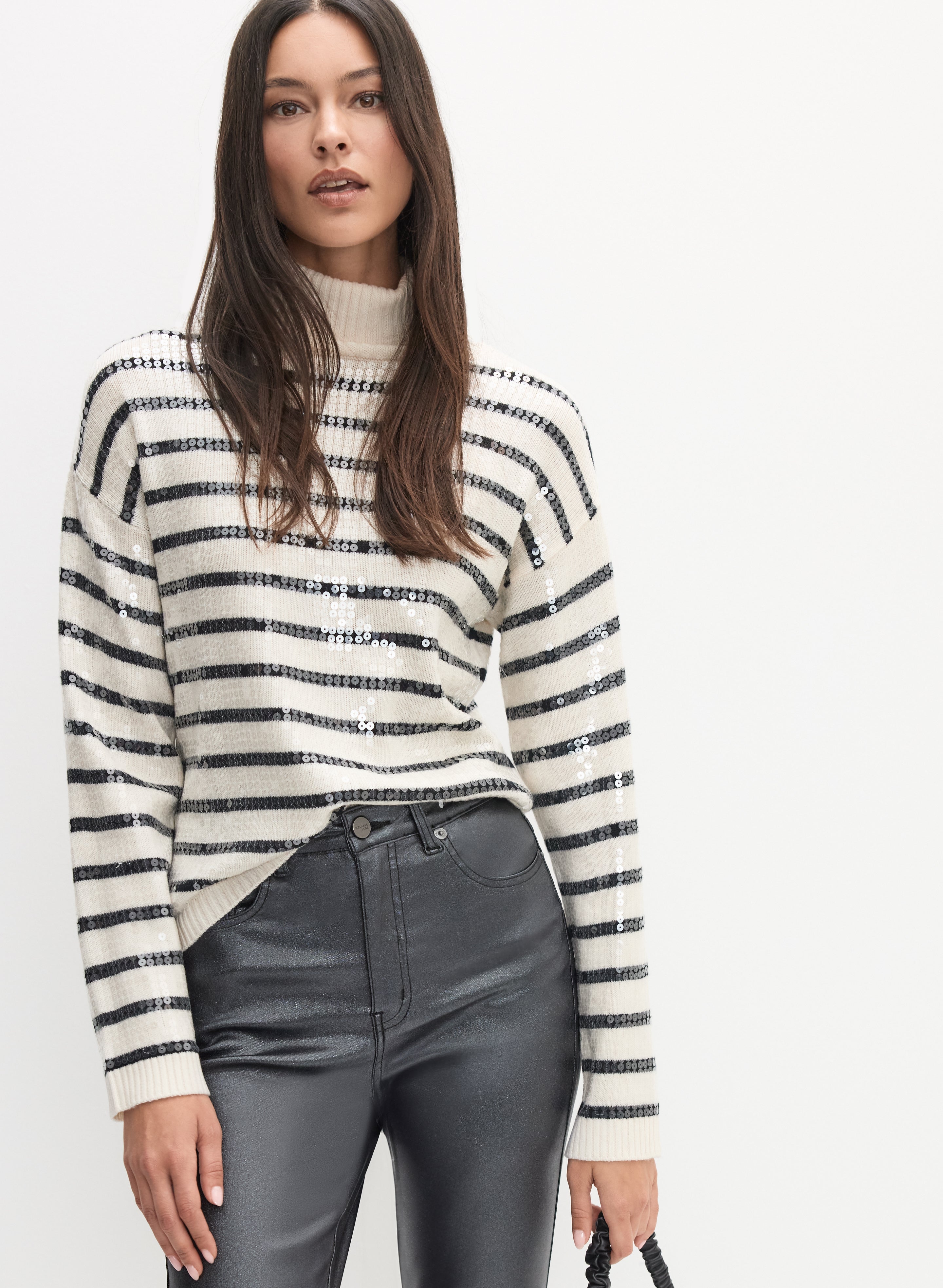 Striped Sequin Front Sweater