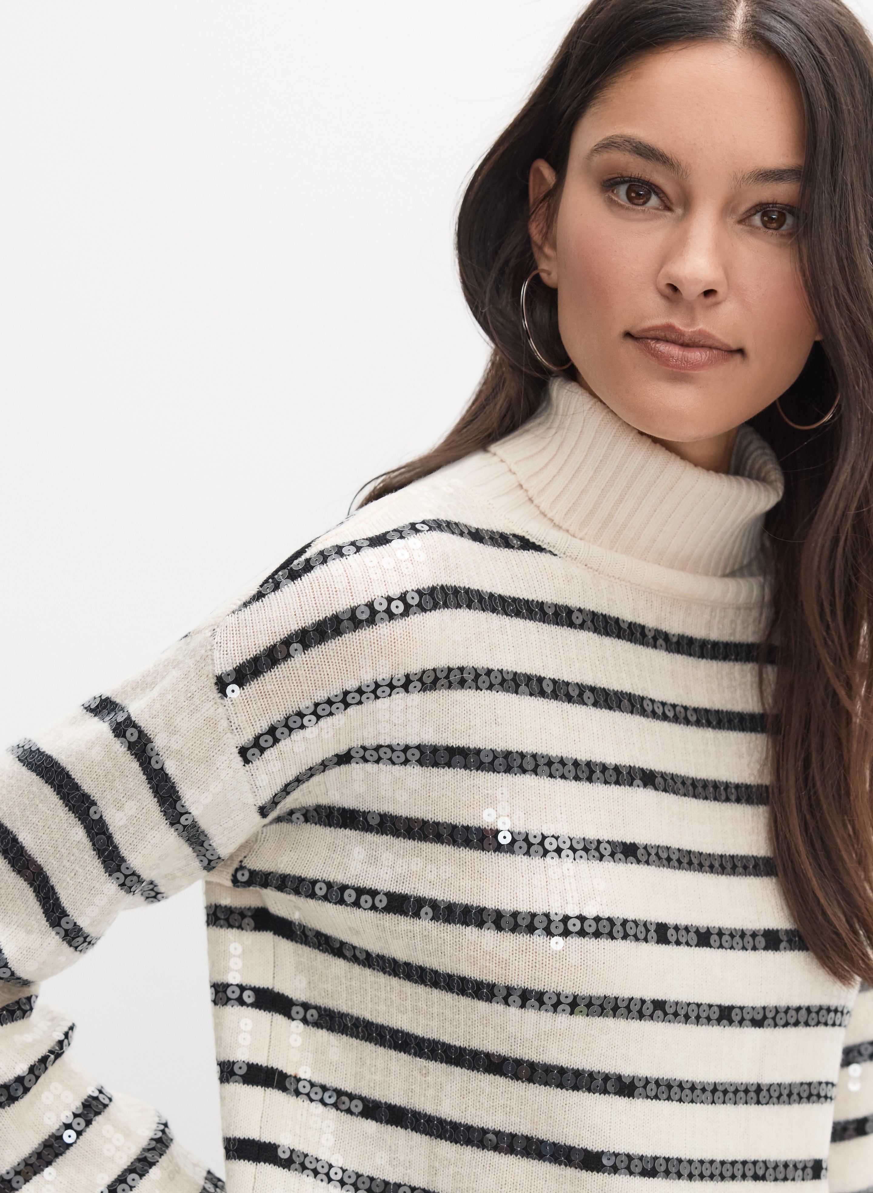 Striped Sequin Front Sweater