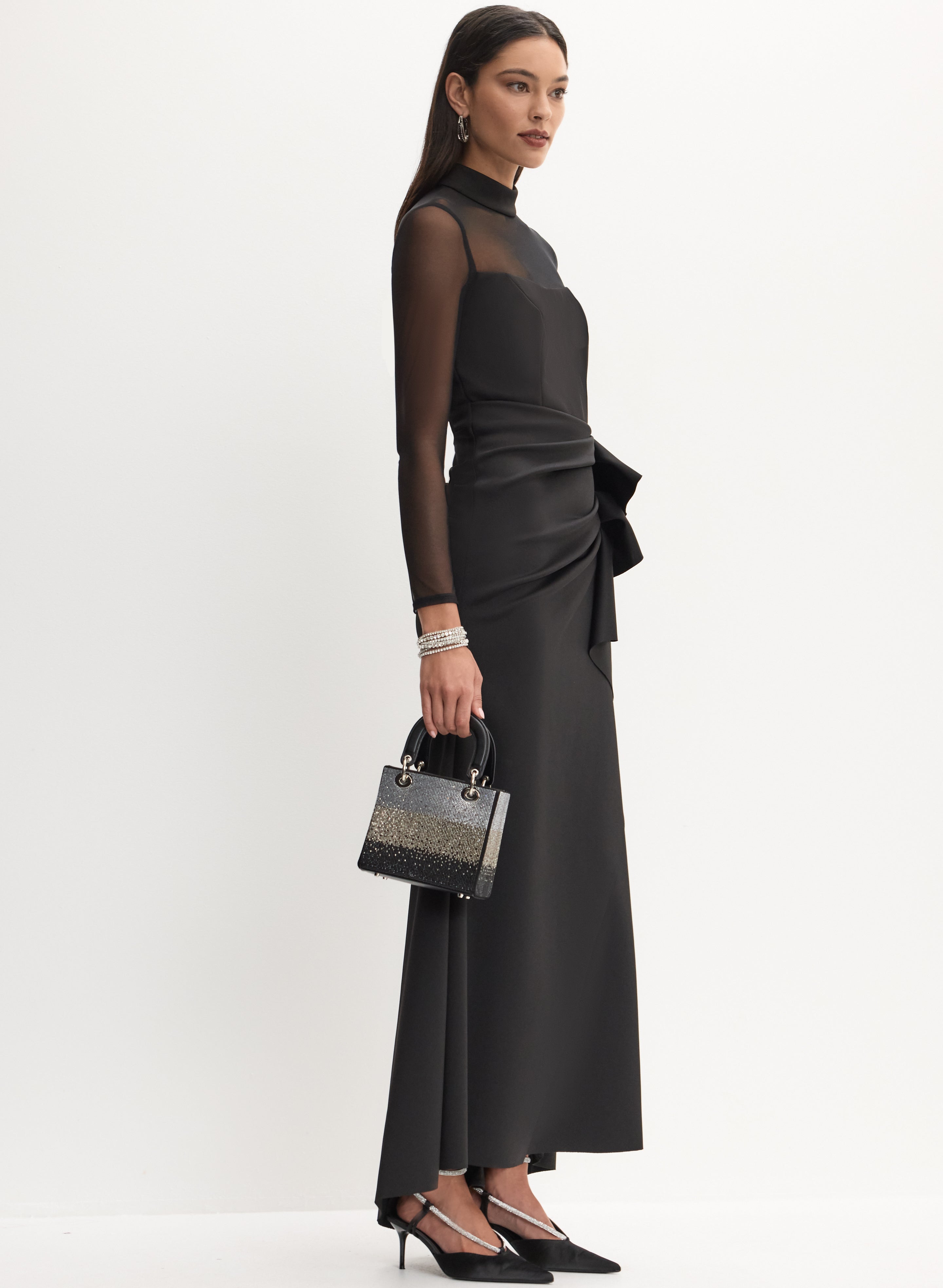 Gathered Ruffle Front Dress