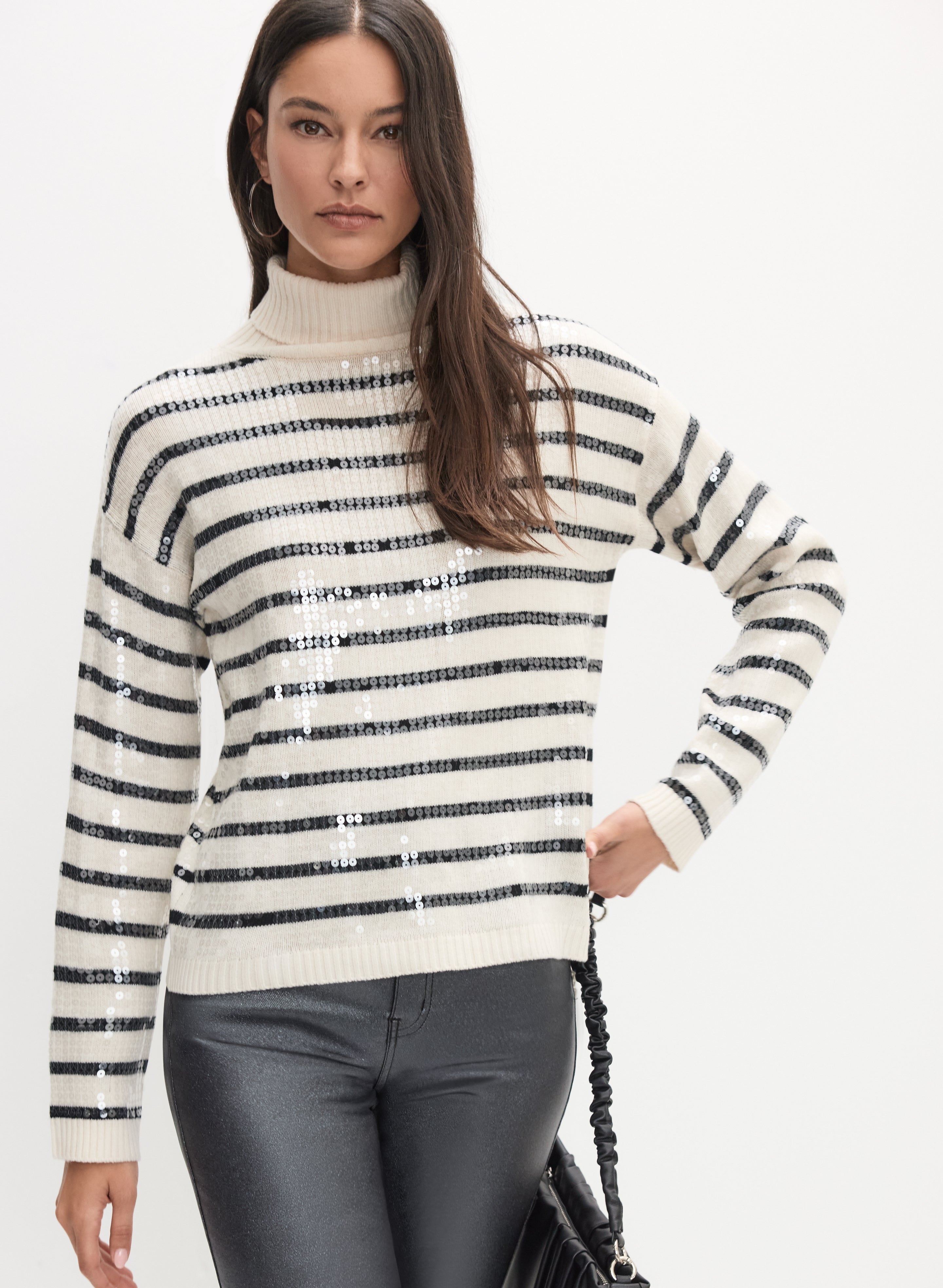Striped Sequin Front Sweater