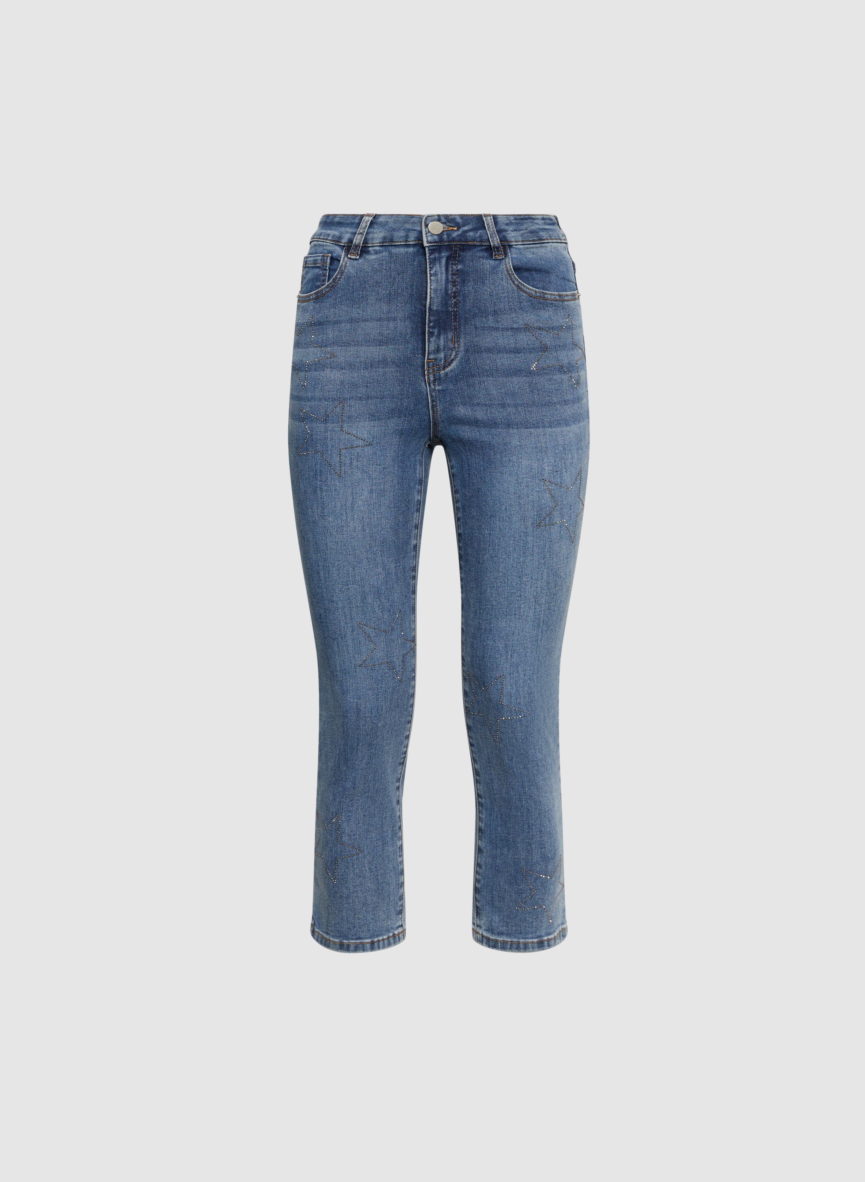 Rhinestone Star Embellished Denim Capris