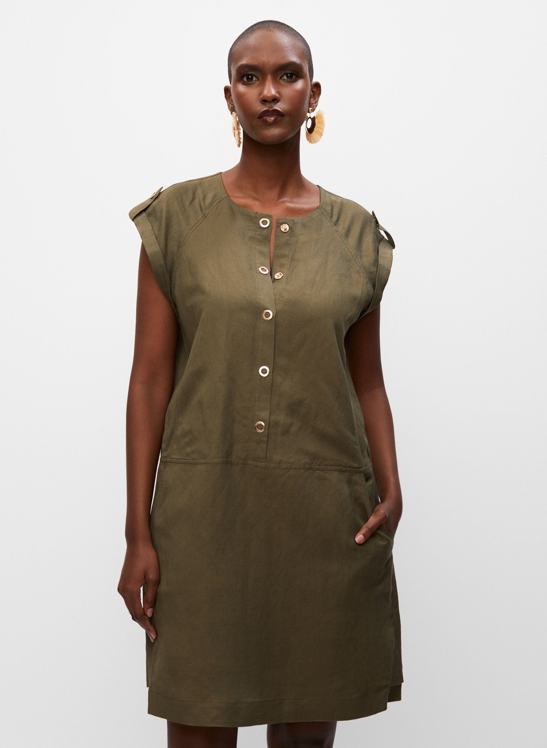 Button Front Linen Dress