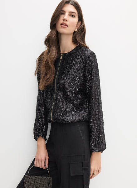 black sequin bomber jacket